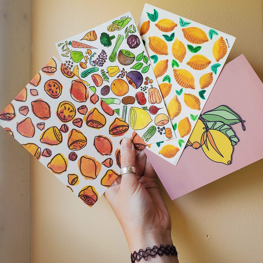 Lemon Postcard Pack Doodlealldayy Handmade Postcards Art Print Save the ...