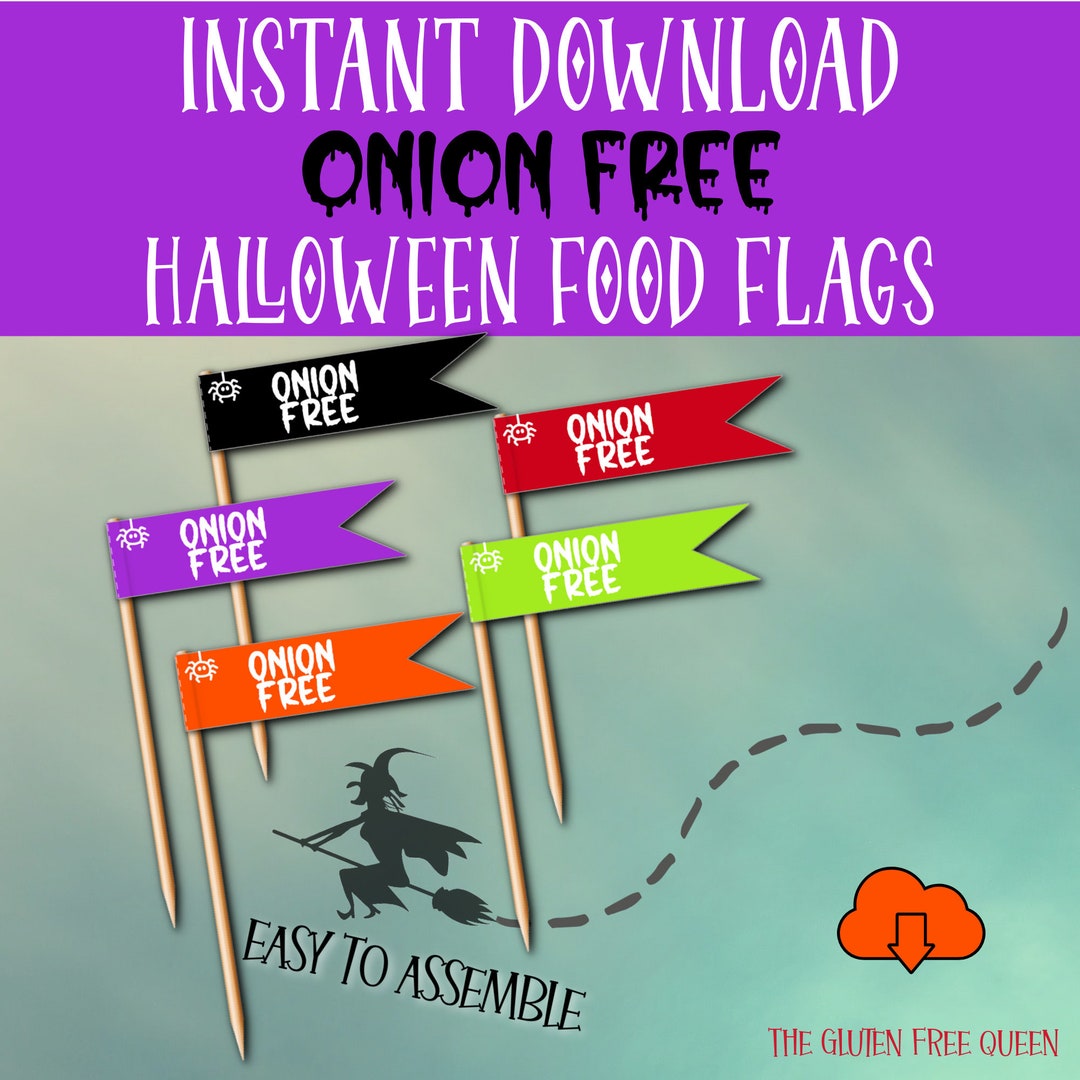 PRINTABLE Halloween Onion Free Toothpick Food Flags, Onion Free Food ...