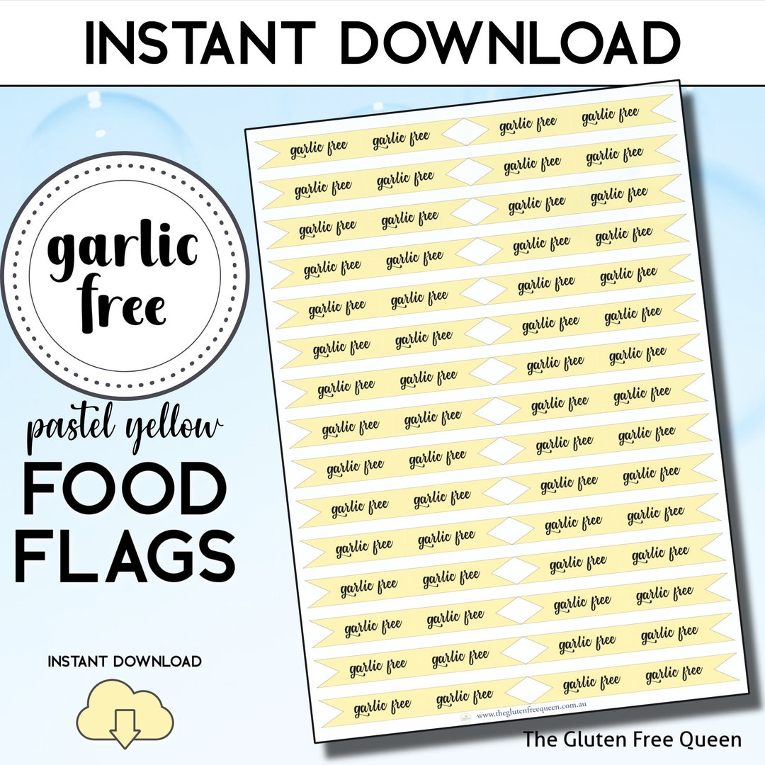 PRINTABLE Garlic Free Flags, Garlic Free Sign, Garlic Allergy Pick ...
