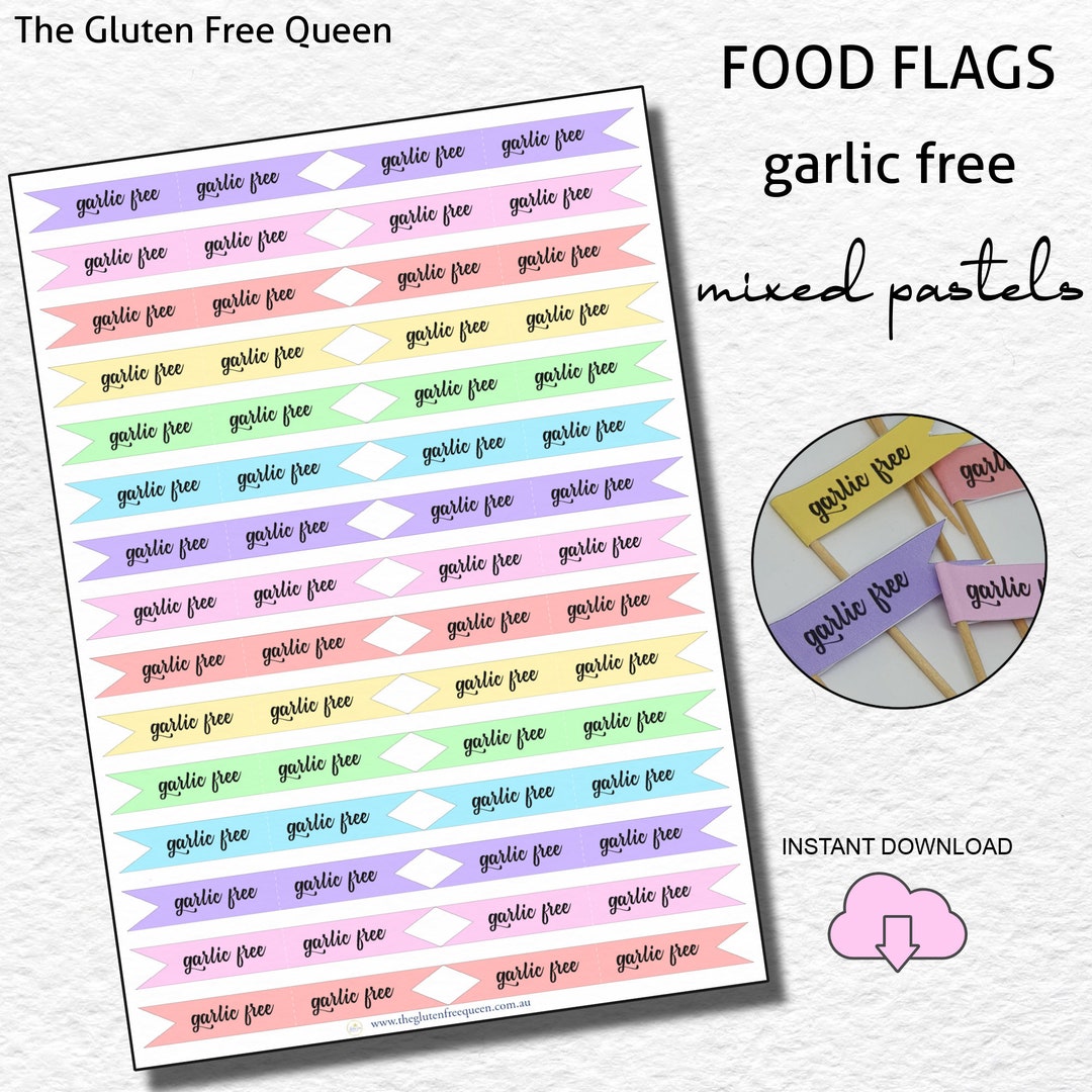 PRINTABLE Garlic Free Flags, Garlic Free Sign, Garlic Allergy Pick ...