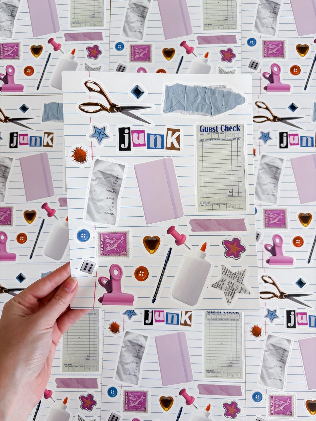 Junk Journal Sticker Sheet, Pink Vinyl Decals (8x10") - Etsy