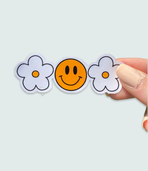 Smiley Face Flower Sticker Groovy Smiley Face Sticker | Etsy