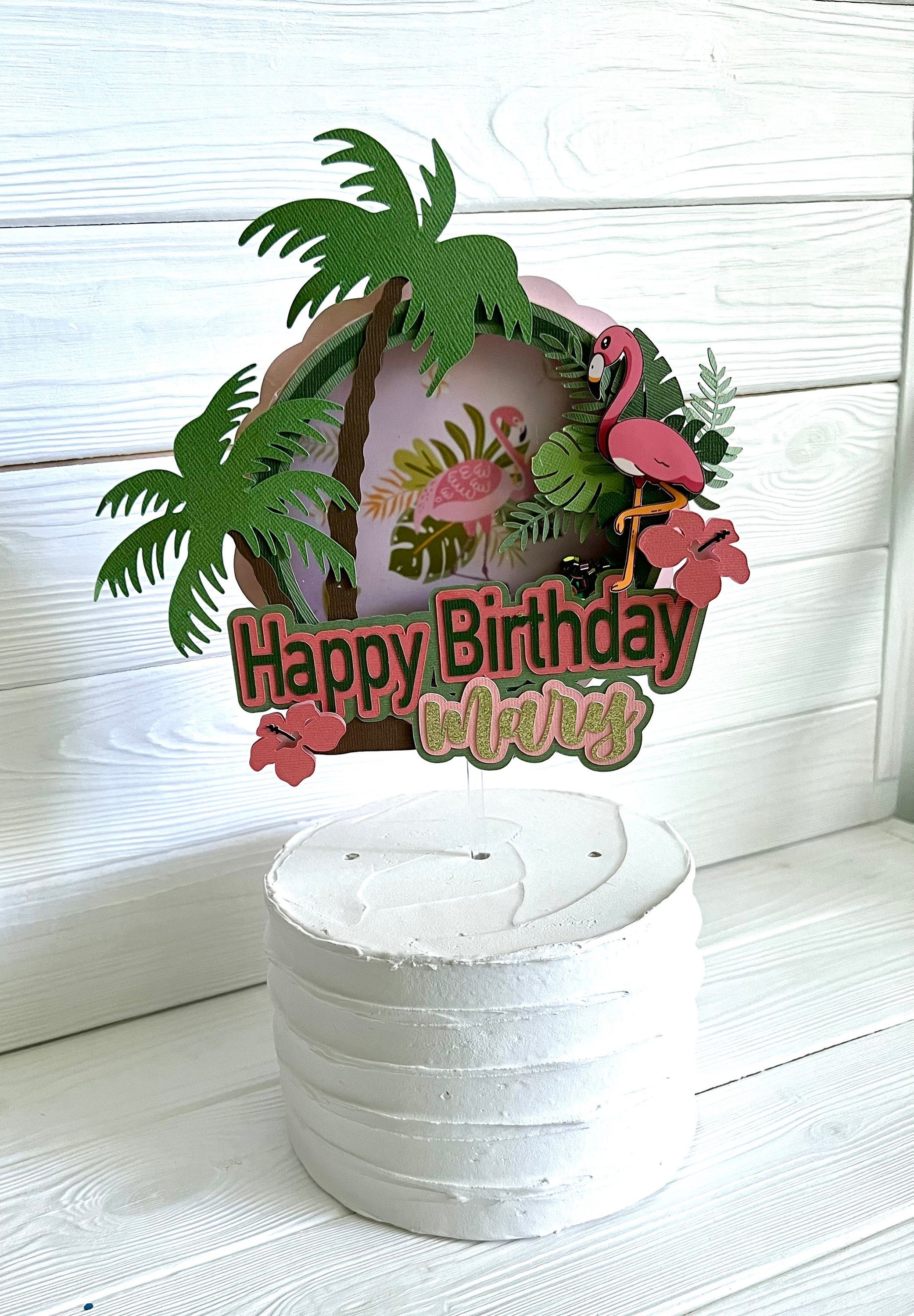 Flamingo Cake Topper, Tropical Cake Topper, Flamingo and Palm Tree Cake ...