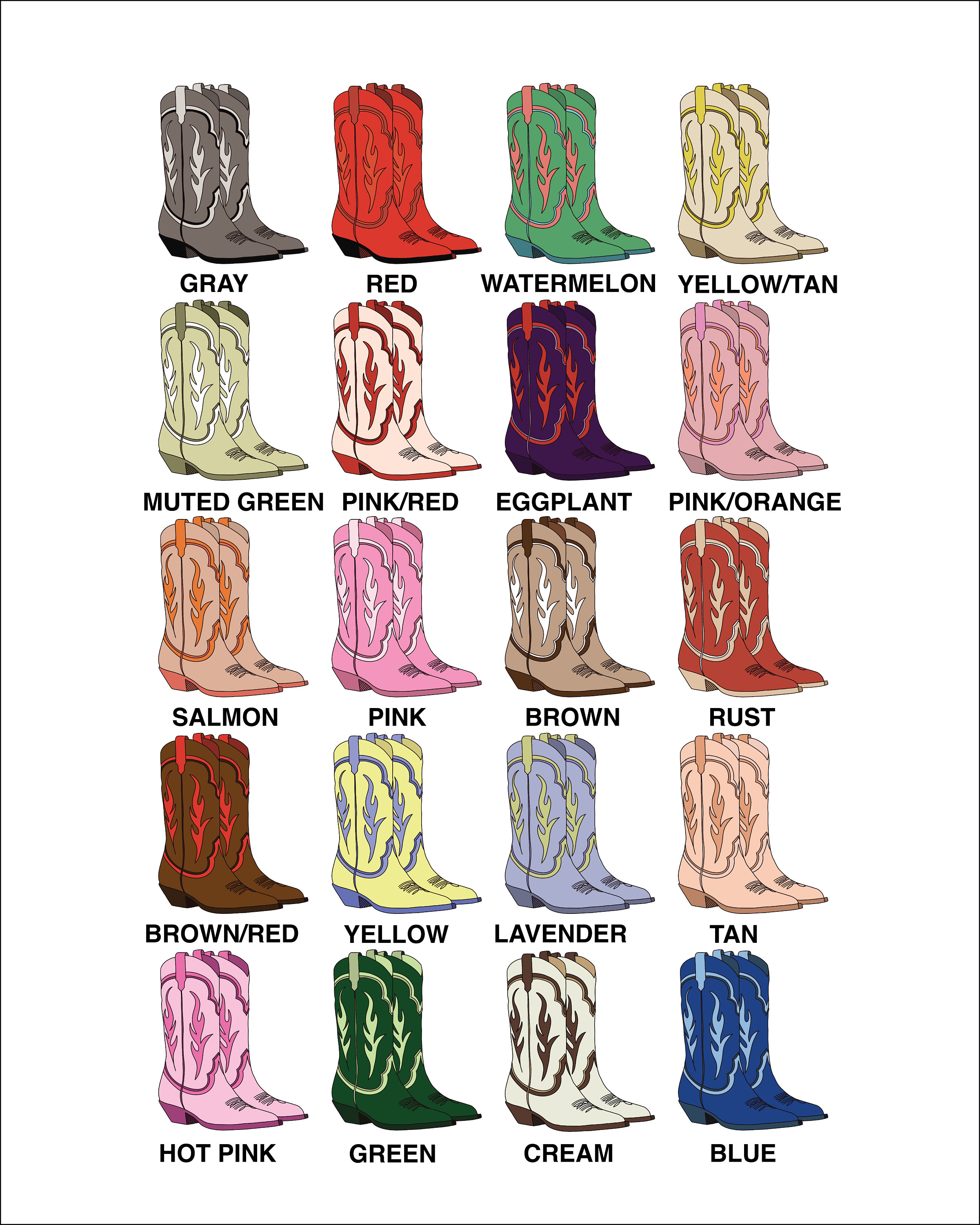 Multiple Colors Available Cowboy Boot Art Print Western Apartment Decor ...