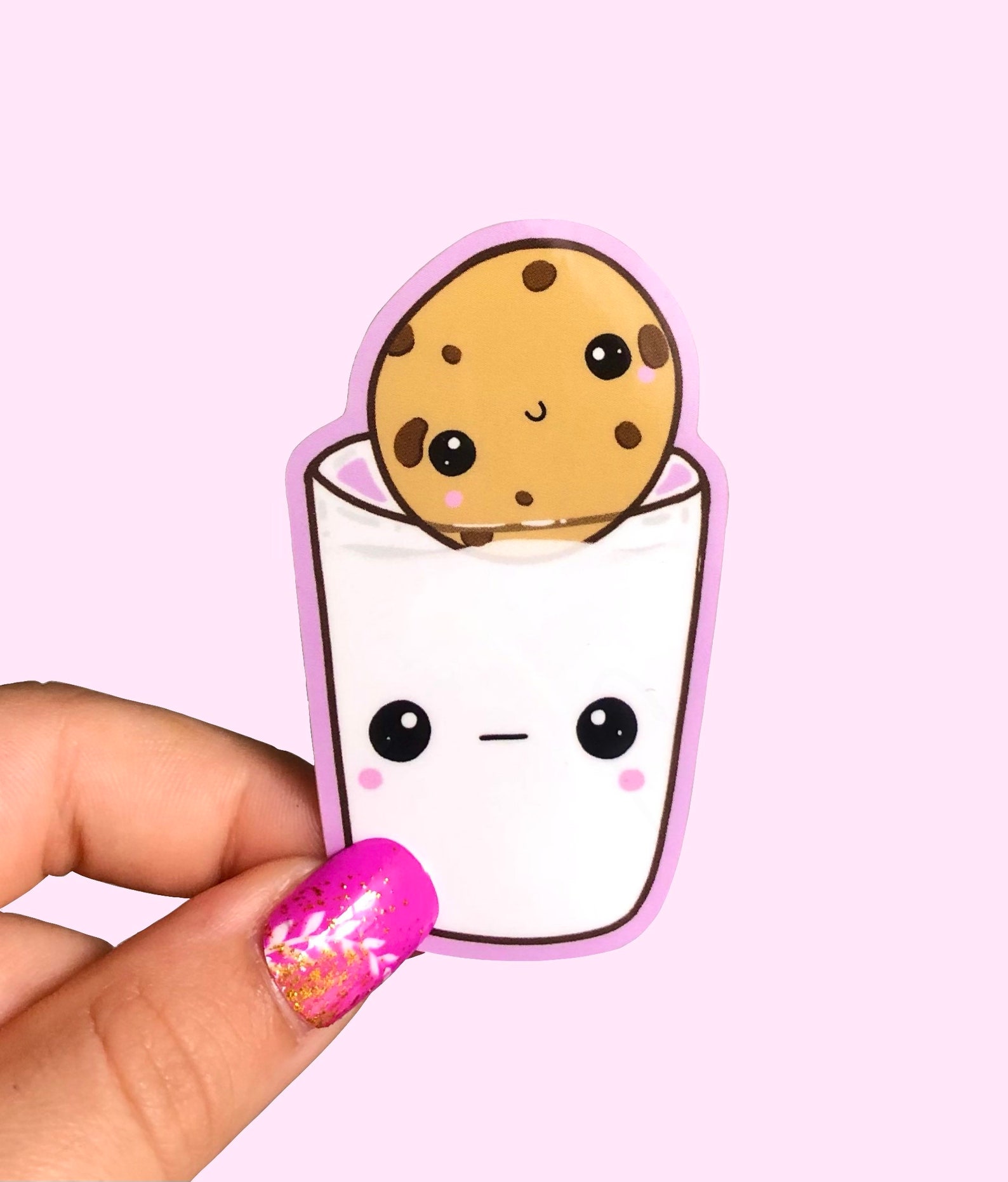 Adorable Cookie Vinyl Sticker| Kawaii Cookie, Dipped in Milk, Shiny ...