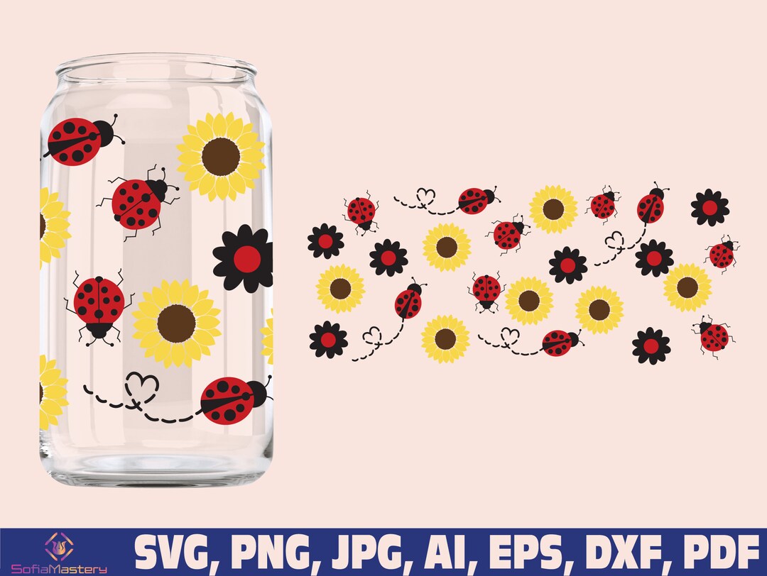Ladybug Sunflower Glass Wrap Svg Png Ladybug Sunflower Glass - Etsy