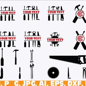Tools Monogram Split Name Frame Svg Builder Svg Contractor - Etsy