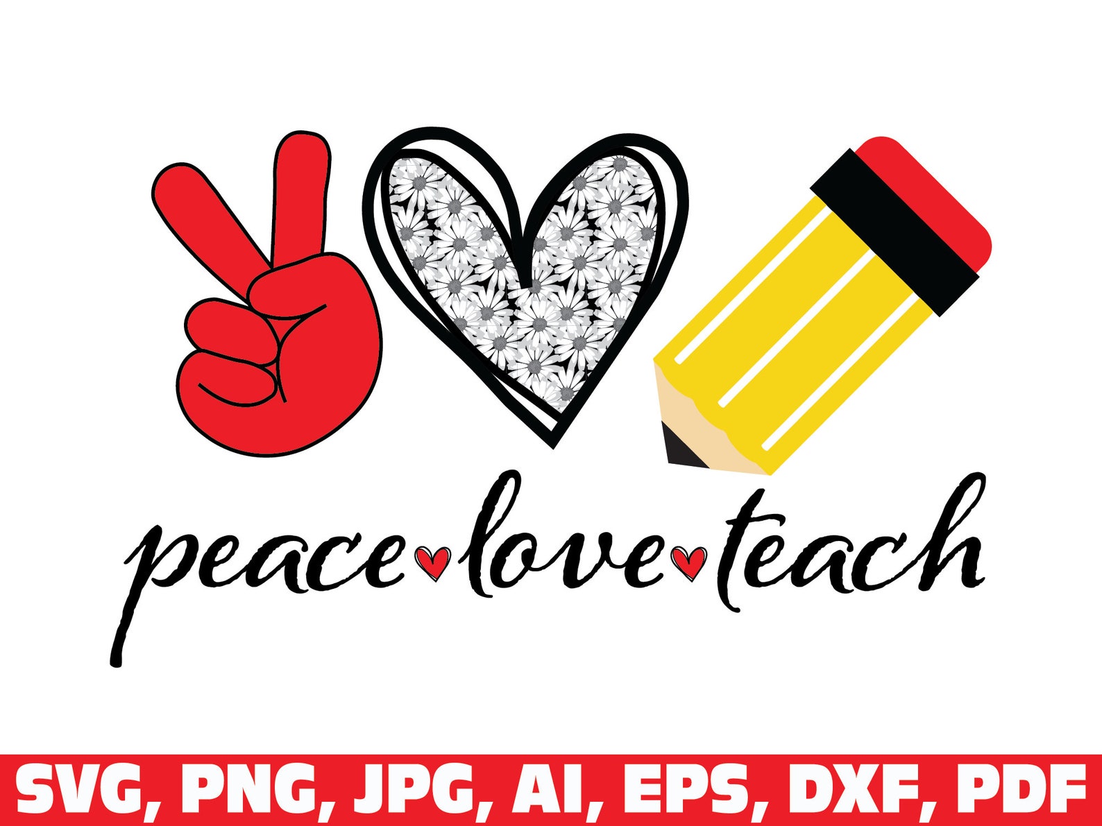 Peace Love Teach Svg Png Teacher Svg School Svg Teach Love | Etsy