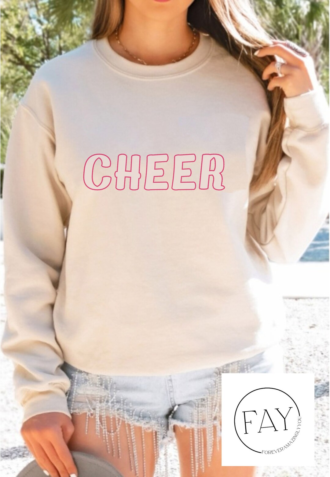 CHEER Sweatshirt Cheer Crewneck Cheer Stitch Lettering Sweatshirt Cheer ...