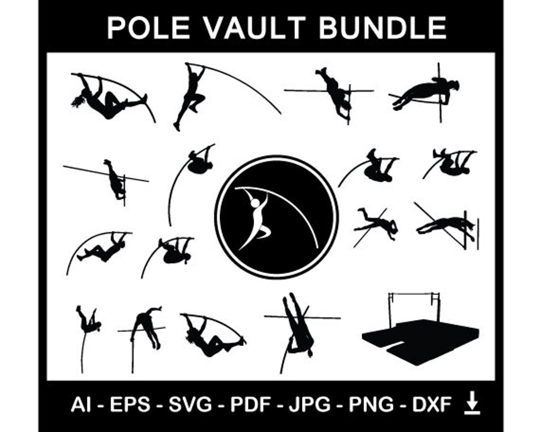 Pole Vault Game Silhouette Bundle | Pole Vault Game Players With Logo ...