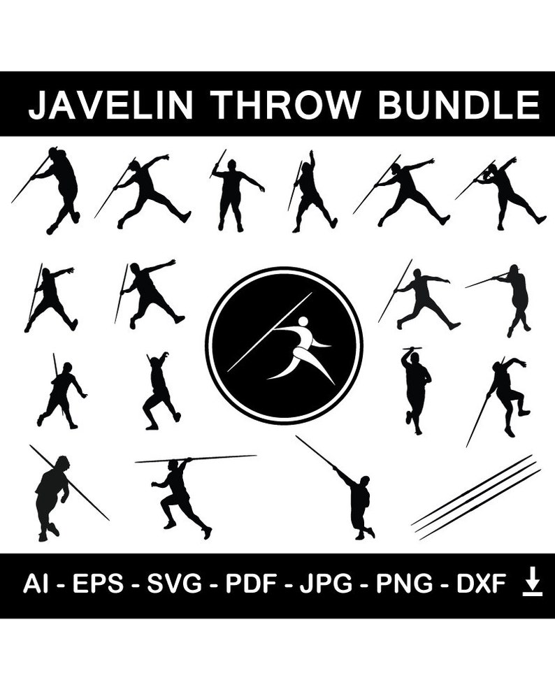 Javelin Throw Silhouette Bundle | Javelin Throw Players With Logo and ...