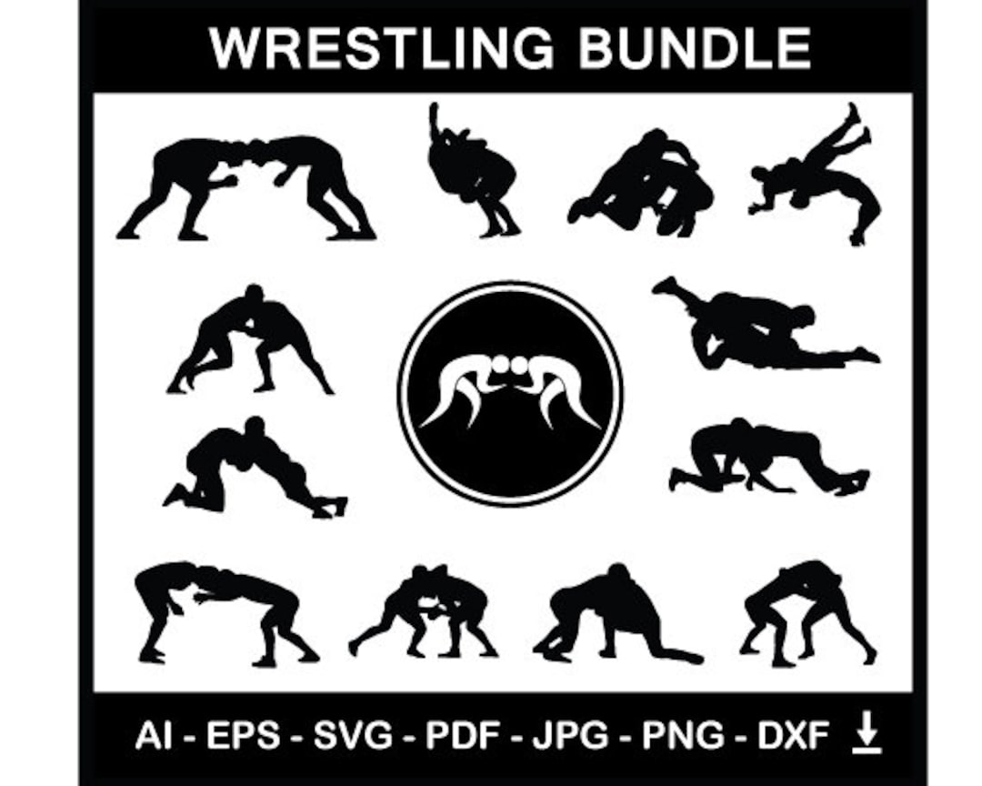 Wrestling Silhouettes Bundle | Wrestling Players With Wrestling Logo ...