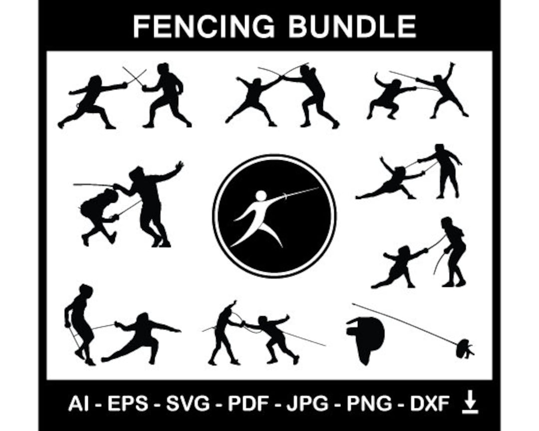 Fencing Game Silhouette Bundle | Fencing Players With Logo and Fencing ...