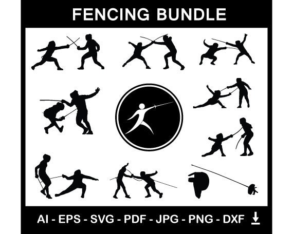 Fencing Game Silhouette Bundle | Fencing Players With Logo and Fencing ...