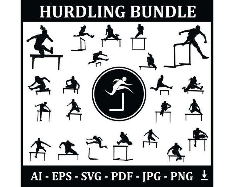 Hurdling Sports Silhouette Bundle | Hurdling Players With Logo ...