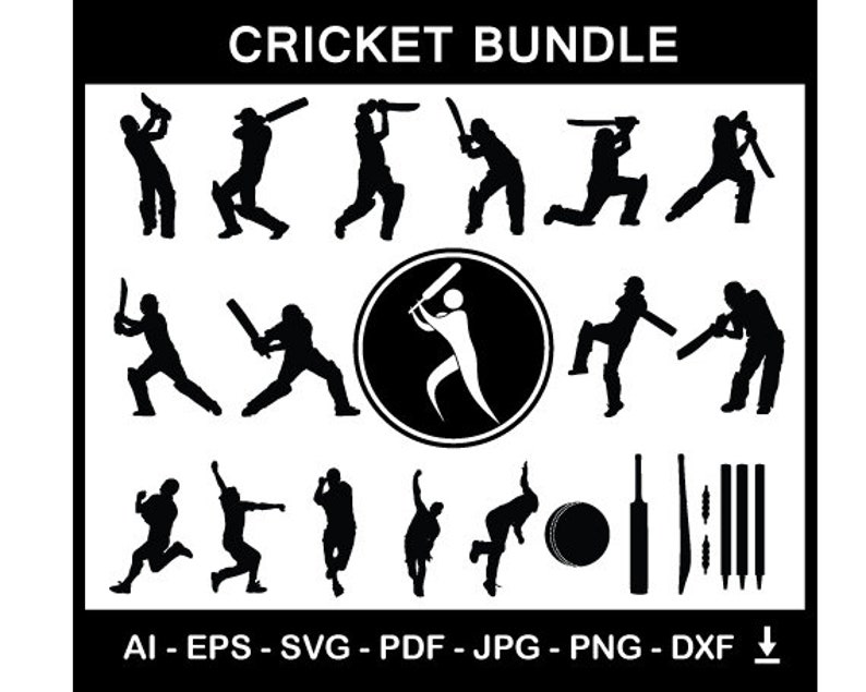 Cricket Silhouette Bundle - 20+ Designs | Cricket Players With Logo and ...