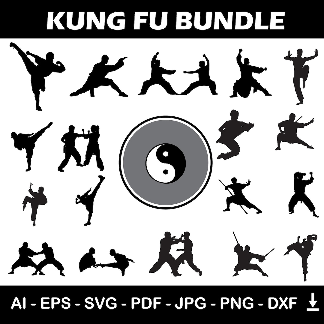 Kung Fu Silhouette Bundle | Kung Fu Players With Logo and Kung Fu ...