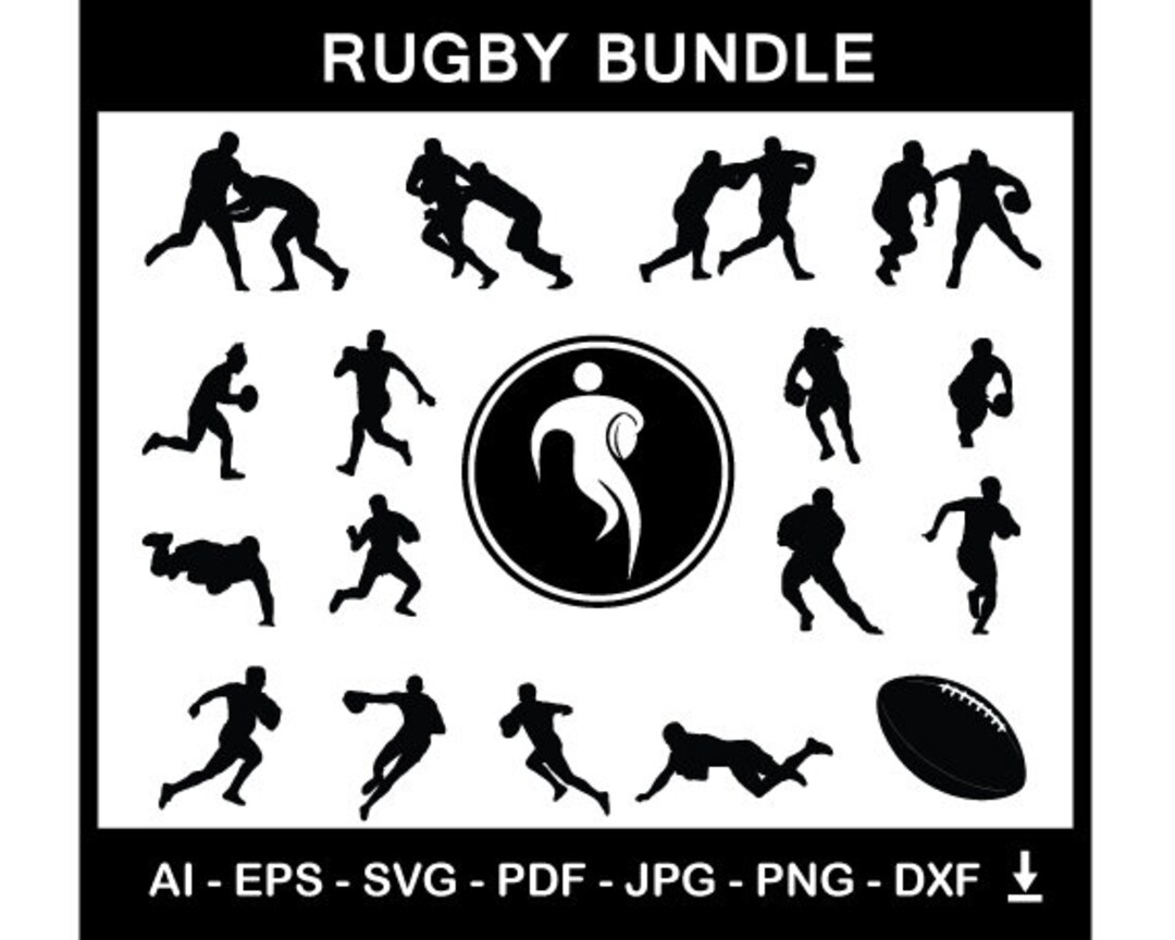 Rugby Silhouette Bundle | Rugby Players With Logo and Rugby Equipment ...