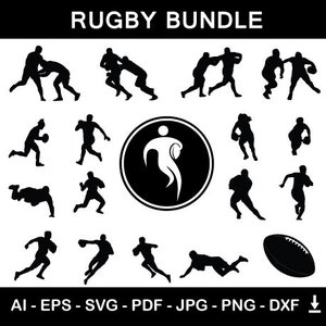 Rugby Silhouette Bundle | Rugby Players With Logo and Rugby Equipment ...