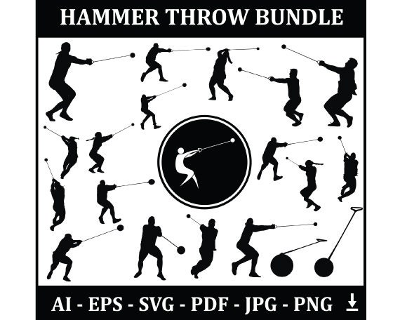 Hammer Throw Sports Silhouette Bundle | Hammer Throw Players With Logo ...