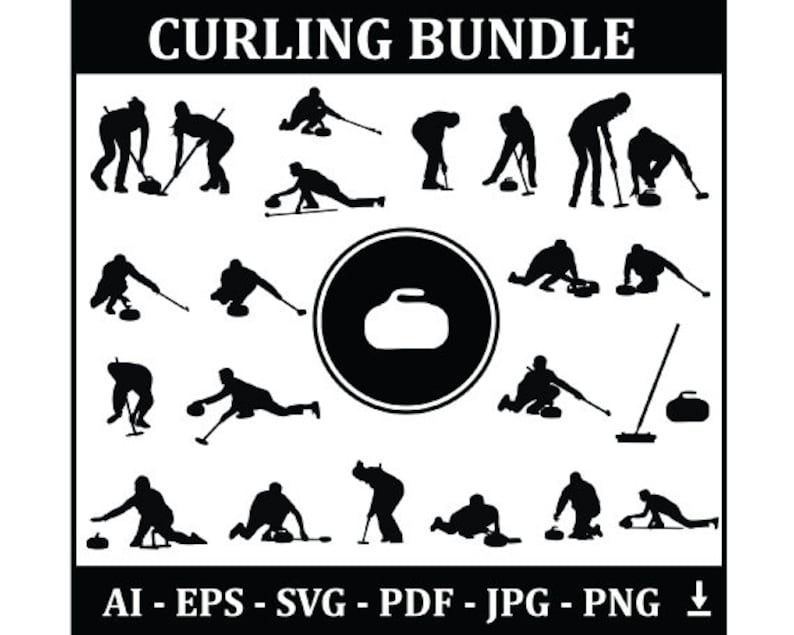 Curling Sports Silhouette Bundle | Curling Players With Logo and ...