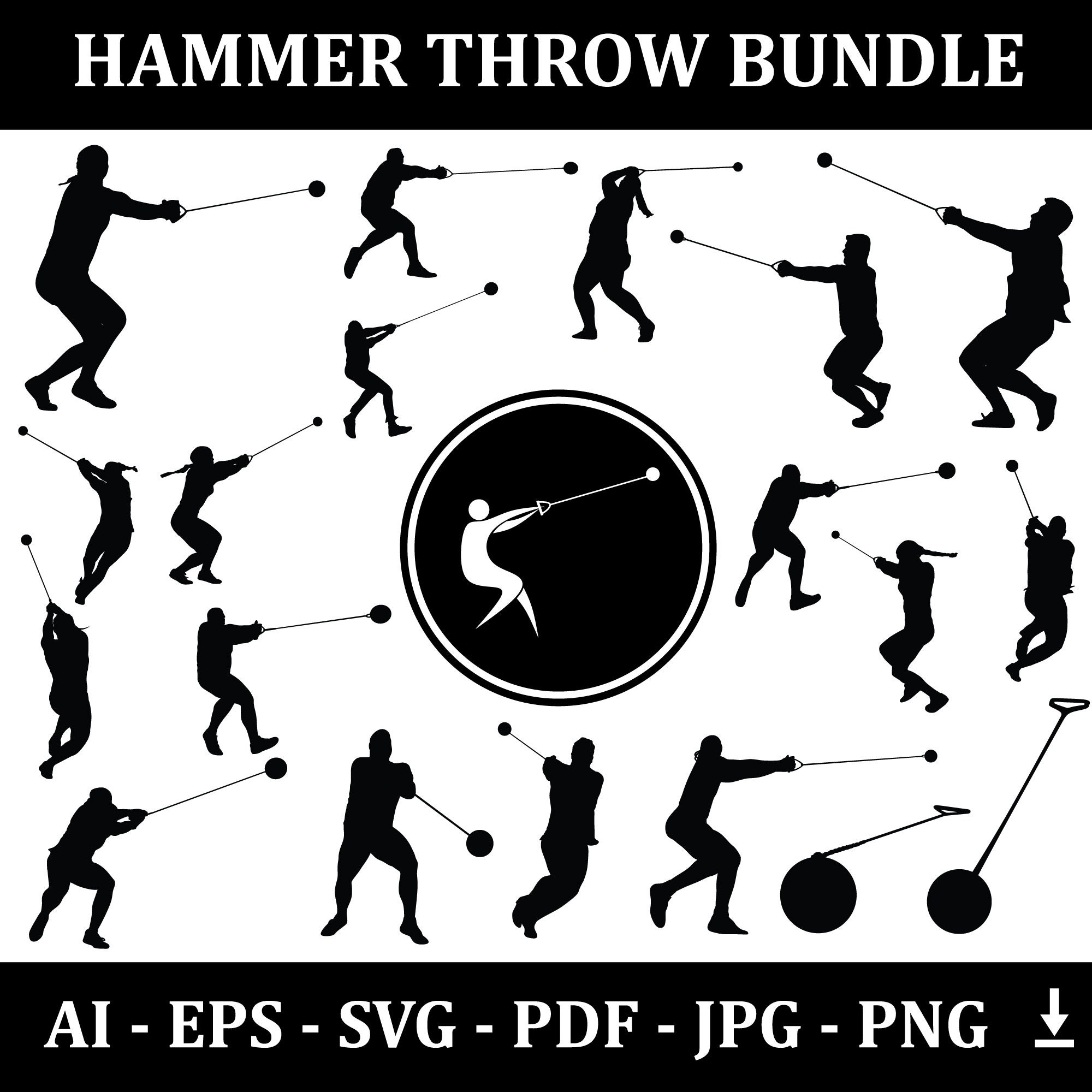 Hammer Throw Sports Silhouette Bundle | Hammer Throw Players With Logo ...