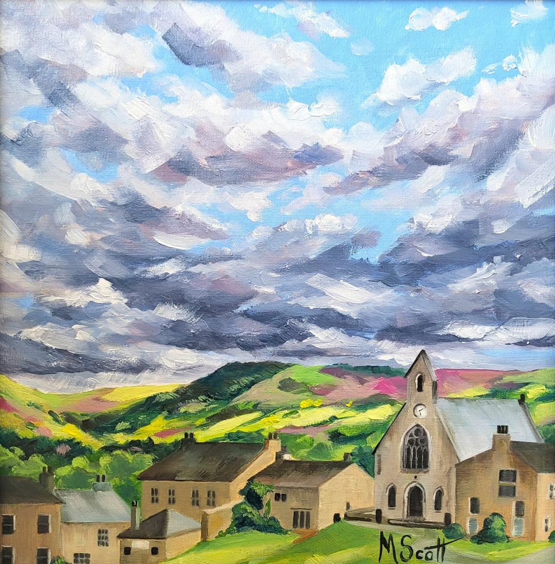 Original Reeth Oil Painting, Oil on Canvas Landscape Artwork, Yorkshire ...