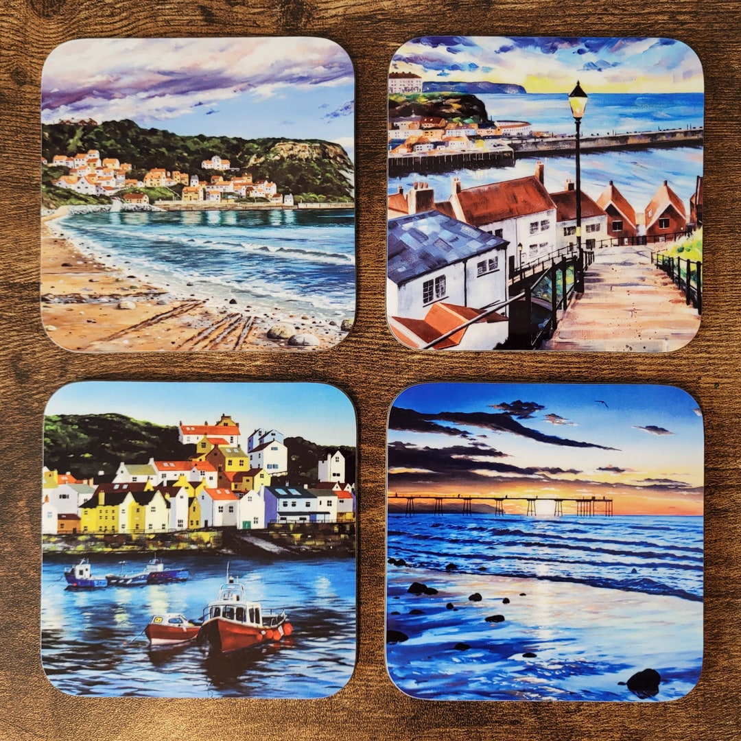 Set of 4 North Yorkshire Coast Coasters, Box of Coasters, Gift Set ...