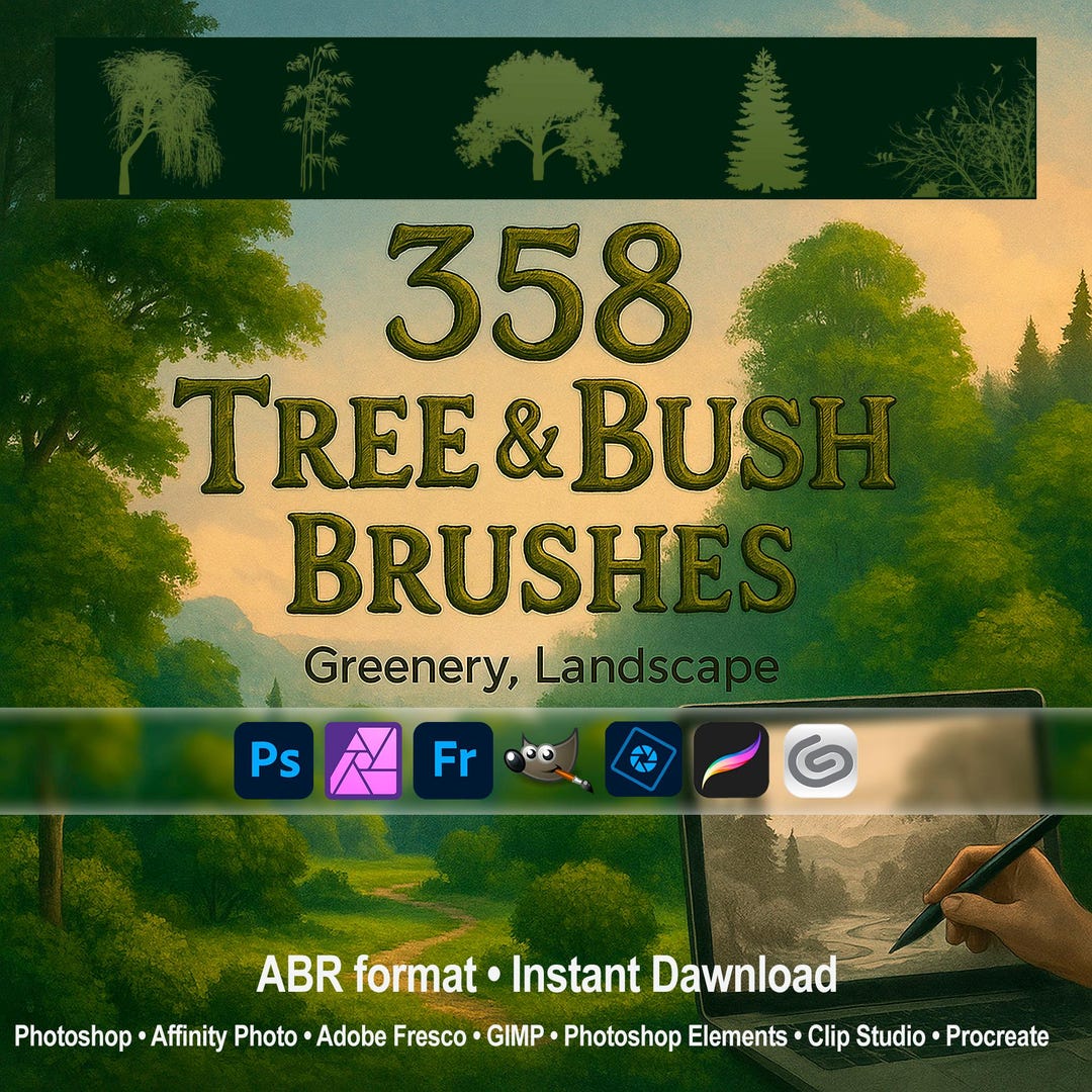 Tree & Bush Photoshop Brushes | Greenery, Withered Trees, Landscape ABR ...