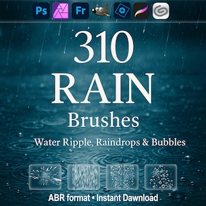 Rain Brushes – Water Ripple, Raindrops & Bubbles for Photoshop, GIMP | ABR, Digital Downloads ...