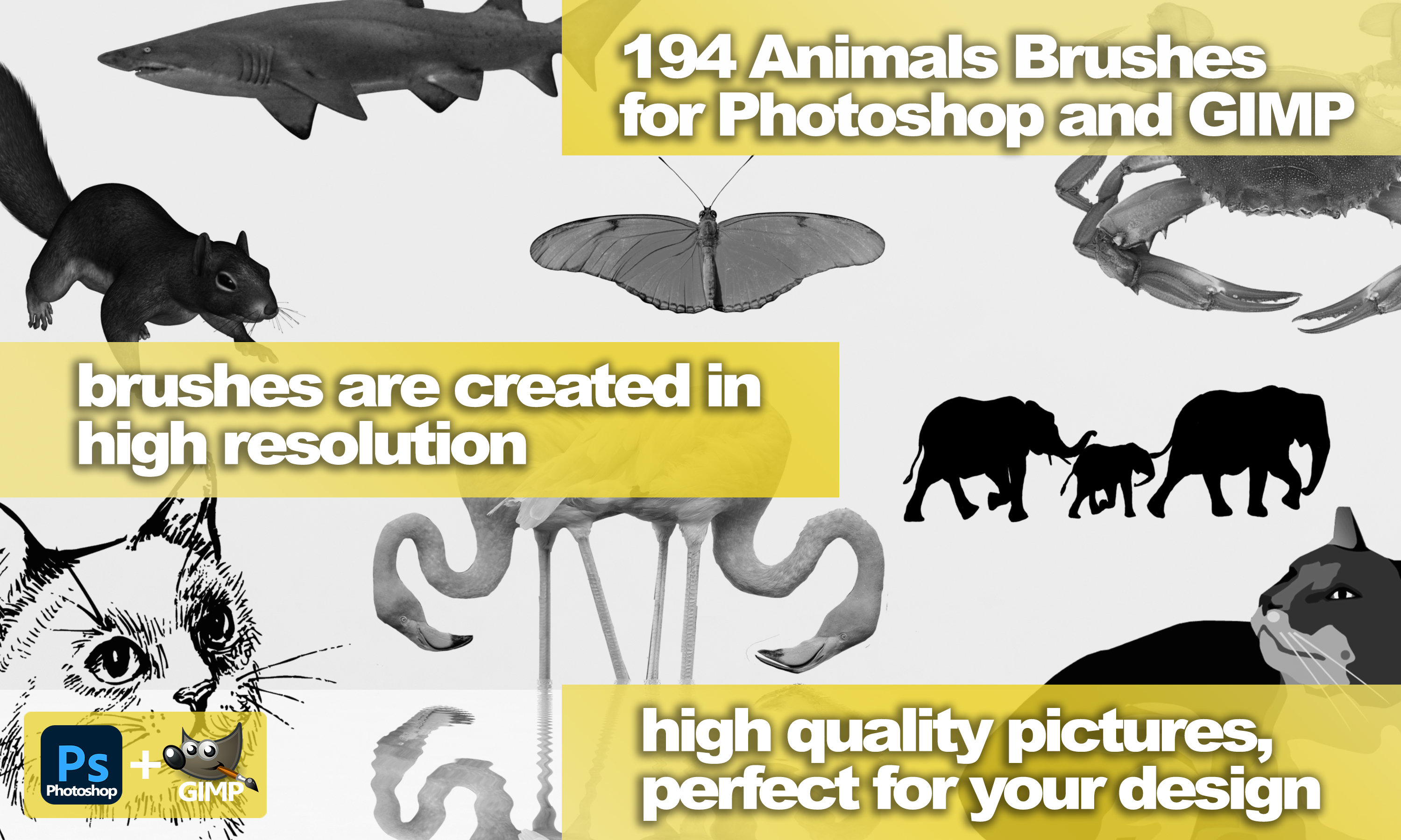 Animal Brushes – Wild Creatures, Zoo and Rabbits ABR for Photoshop ...