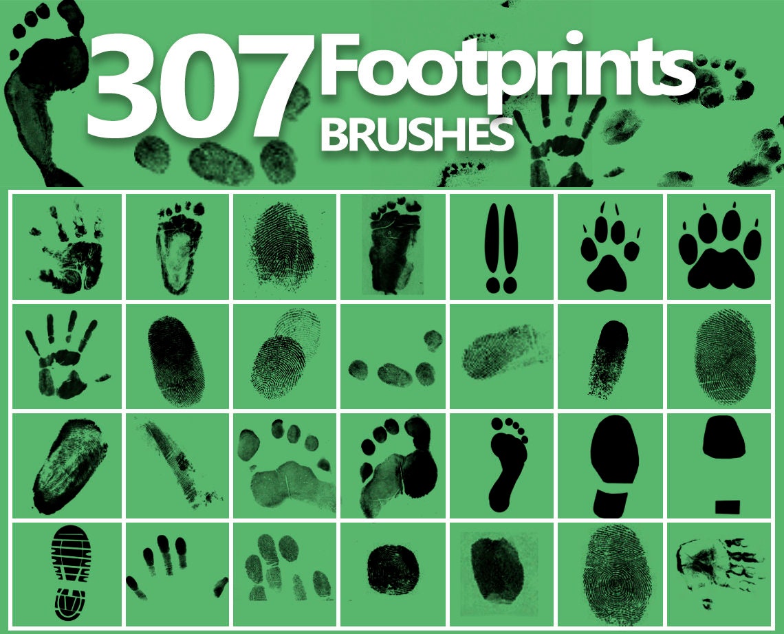 Footprints Brushes, Fingerprints ABR, Hand Traces Overlays, Foot ...