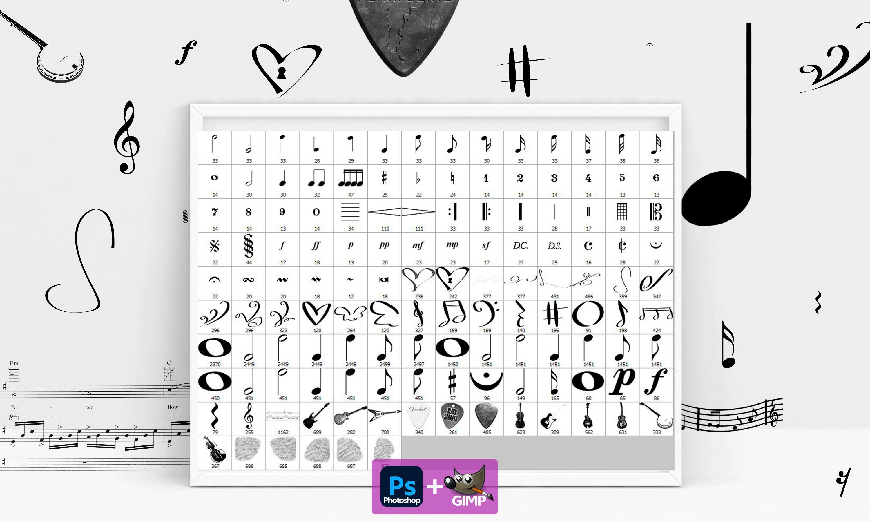 Music Brushes – Instruments, Notes & Overlays ABR for Photoshop, GIMP ...