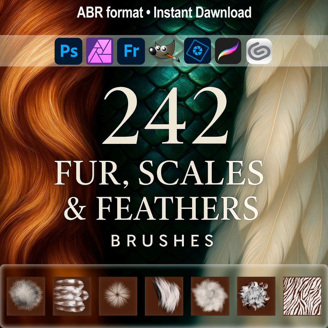 Fur, Scales & Feathers Brushes – for Photoshop, GIMP, Affinity, Clip ...