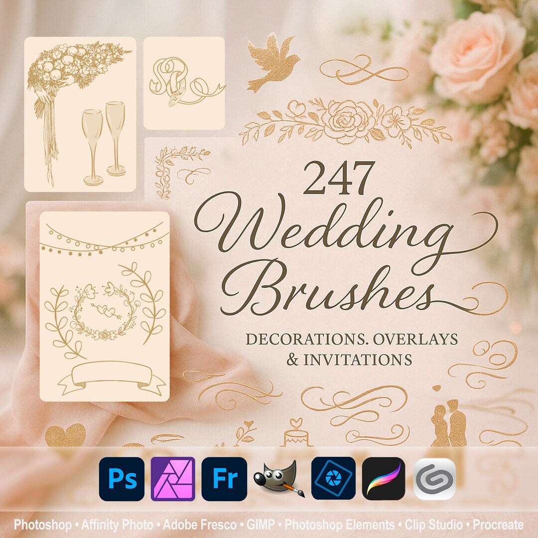 Wedding Brushes – Decorations, Overlays & Invitations ABR for Photoshop ...