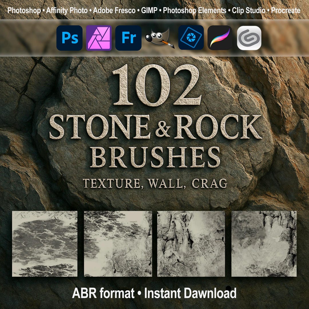 Stone & Rock Brushes – Texture, Wall, Crag ABR for Photoshop, GIMP ...
