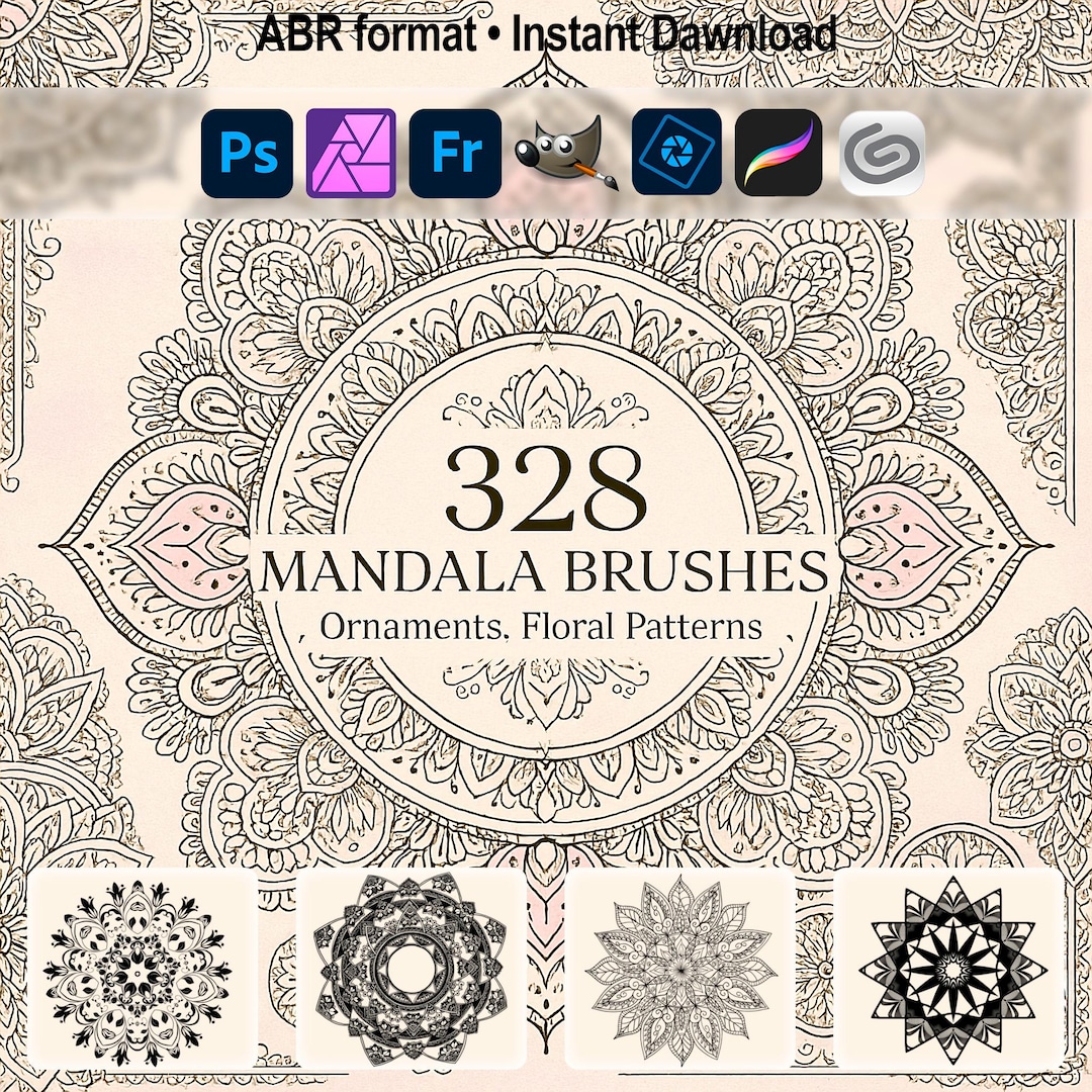 Mandala Brushes – Ornaments, Floral Patterns ABR for Photoshop, GIMP ...