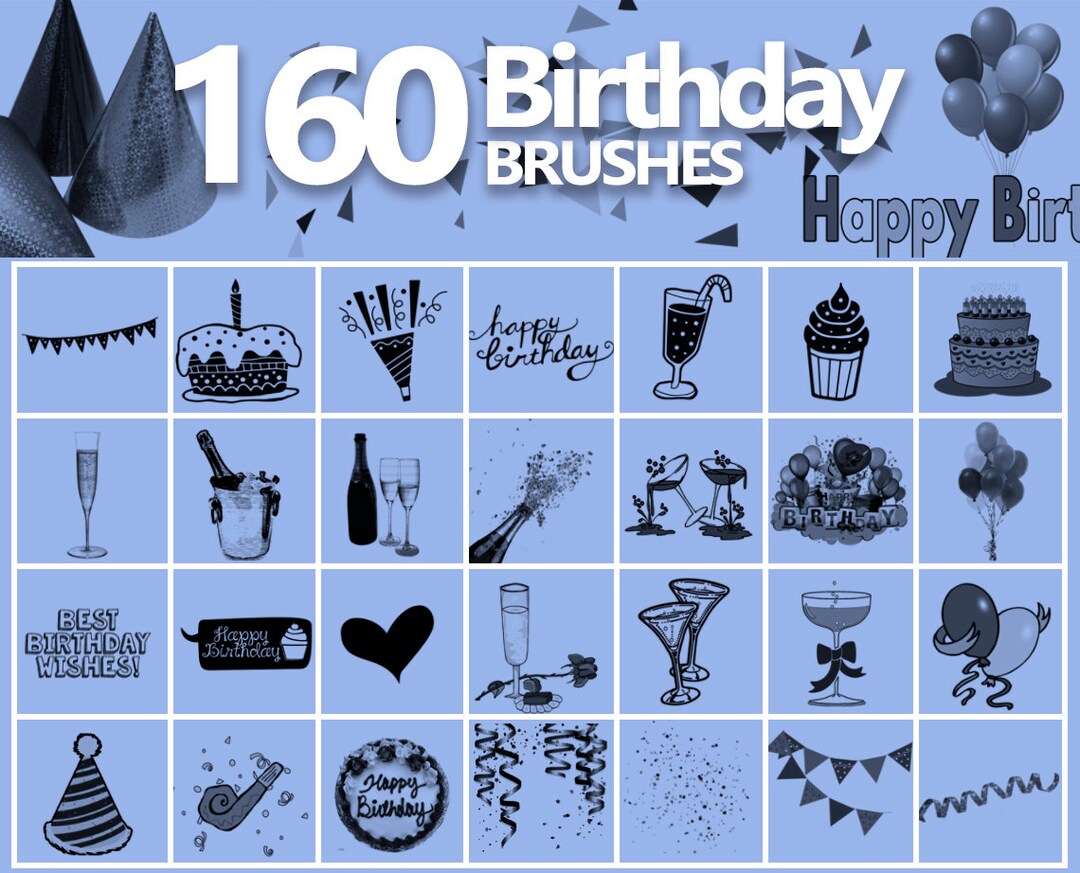 Birthday Brushes, Digital Happy Birthday, Holiday ABR Photoshop, Party ...