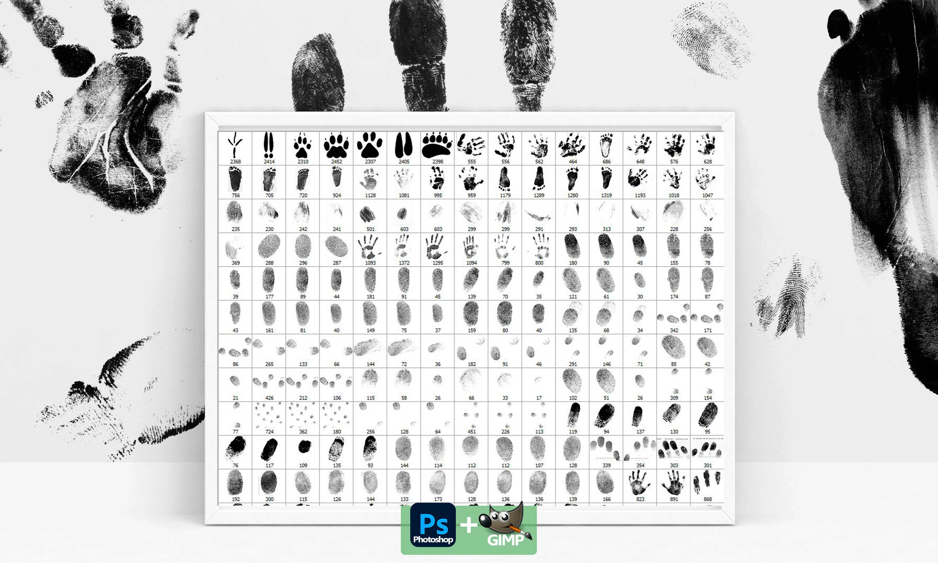 Footprints Brushes, Fingerprints ABR, Hand Traces Overlays, Foot ...