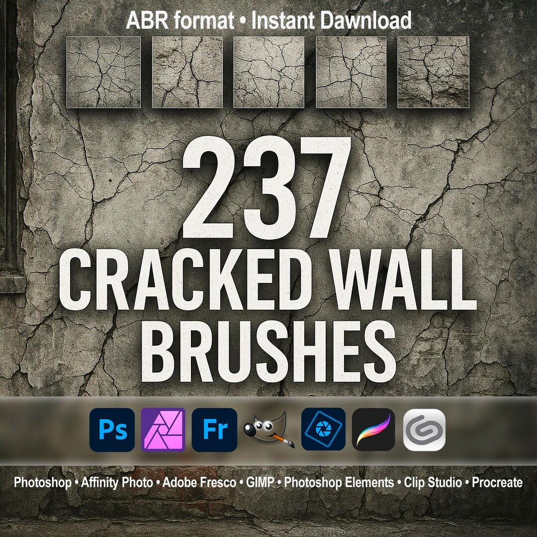 Cracked Wall Brushes – ABR Texture Set for Photoshop, GIMP, Affinity ...