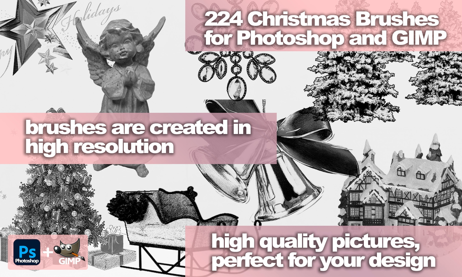 Christmas Brushes – Winter Holidays, New Year & Frost ABR for Photoshop ...
