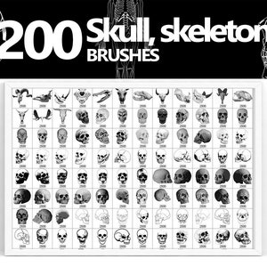 Skull Brushes, Halloween Brush, Skeleton Photoshop Brushes, Animal Skull ABR, Human Bones ...