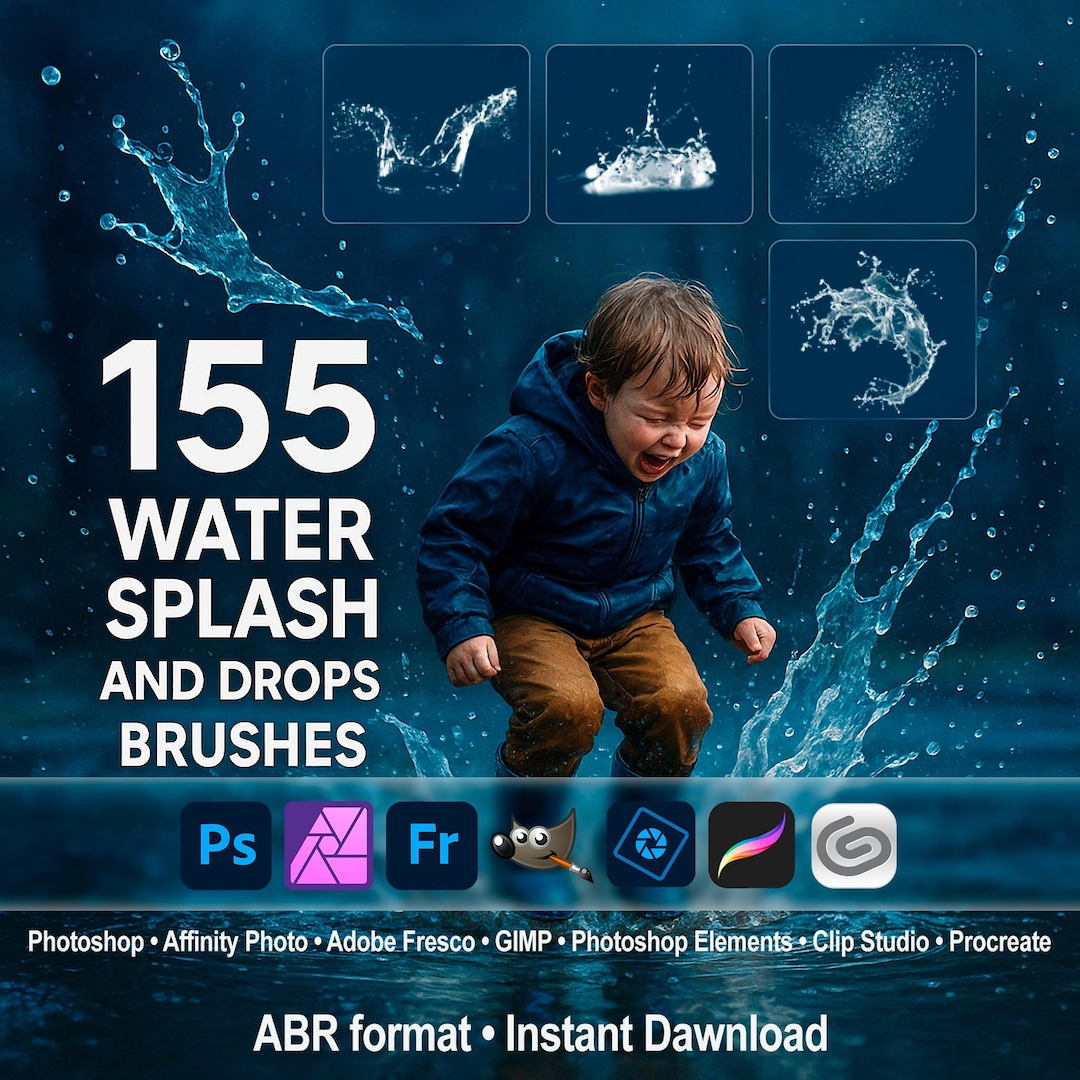 Water Brushes Realistic Splashes, Drops ABR for Photoshop, GIMP ...