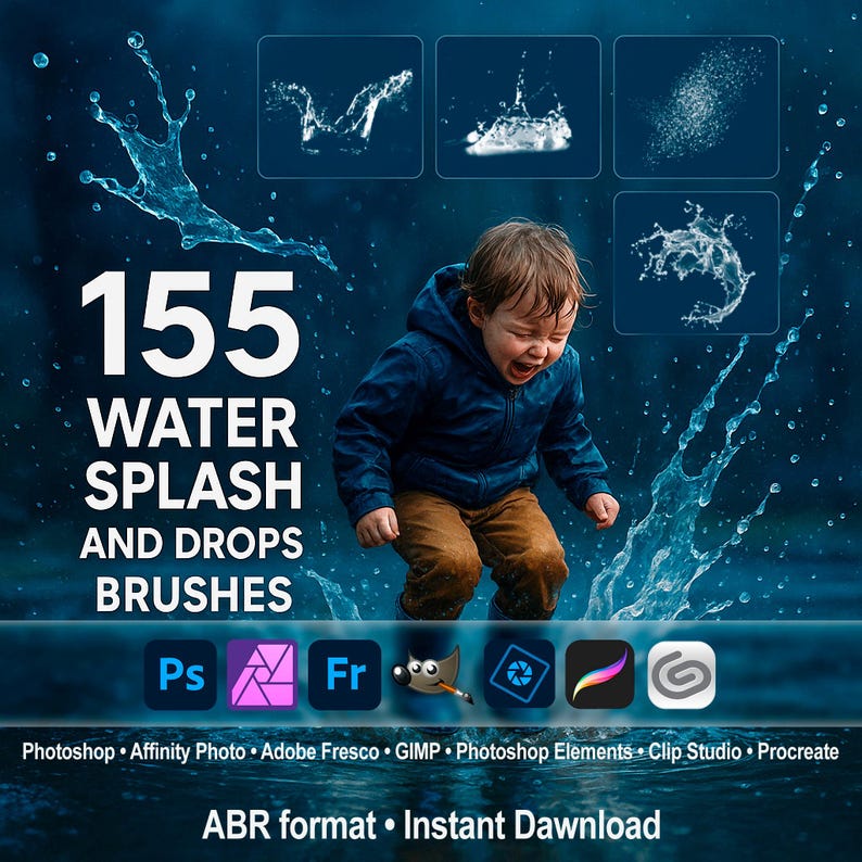 Water Brushes Realistic Splashes, Drops ABR for Photoshop, GIMP ...