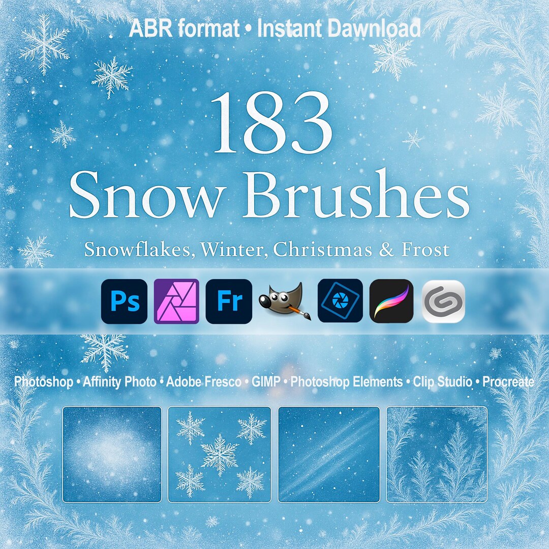 Snow Brushes – Snowflakes, Winter, Christmas & Frost ABR for Photoshop ...
