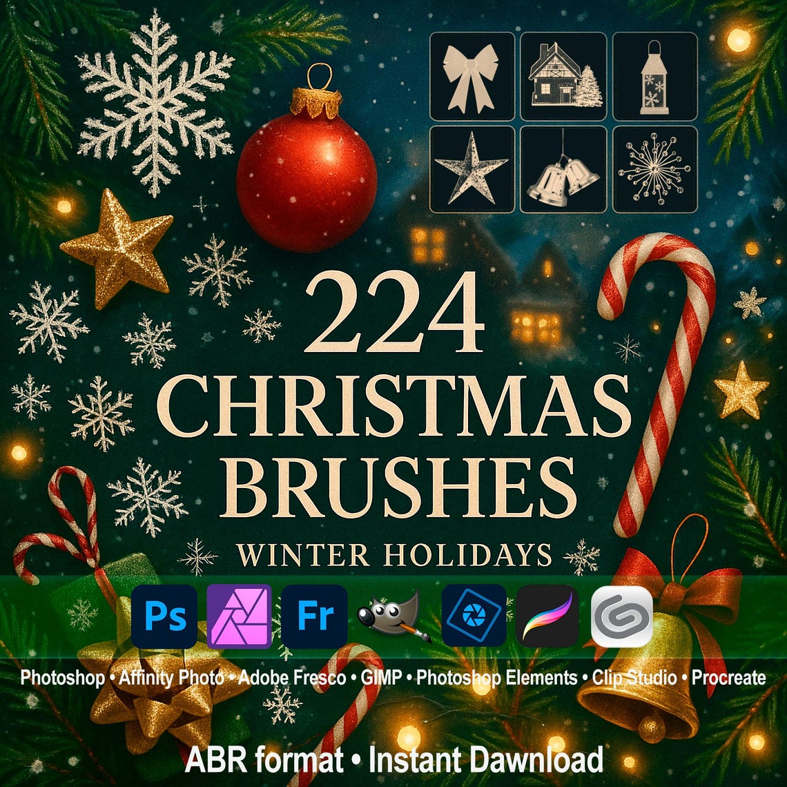 Christmas Brushes – Winter Holidays, New Year & Frost ABR for Photoshop ...
