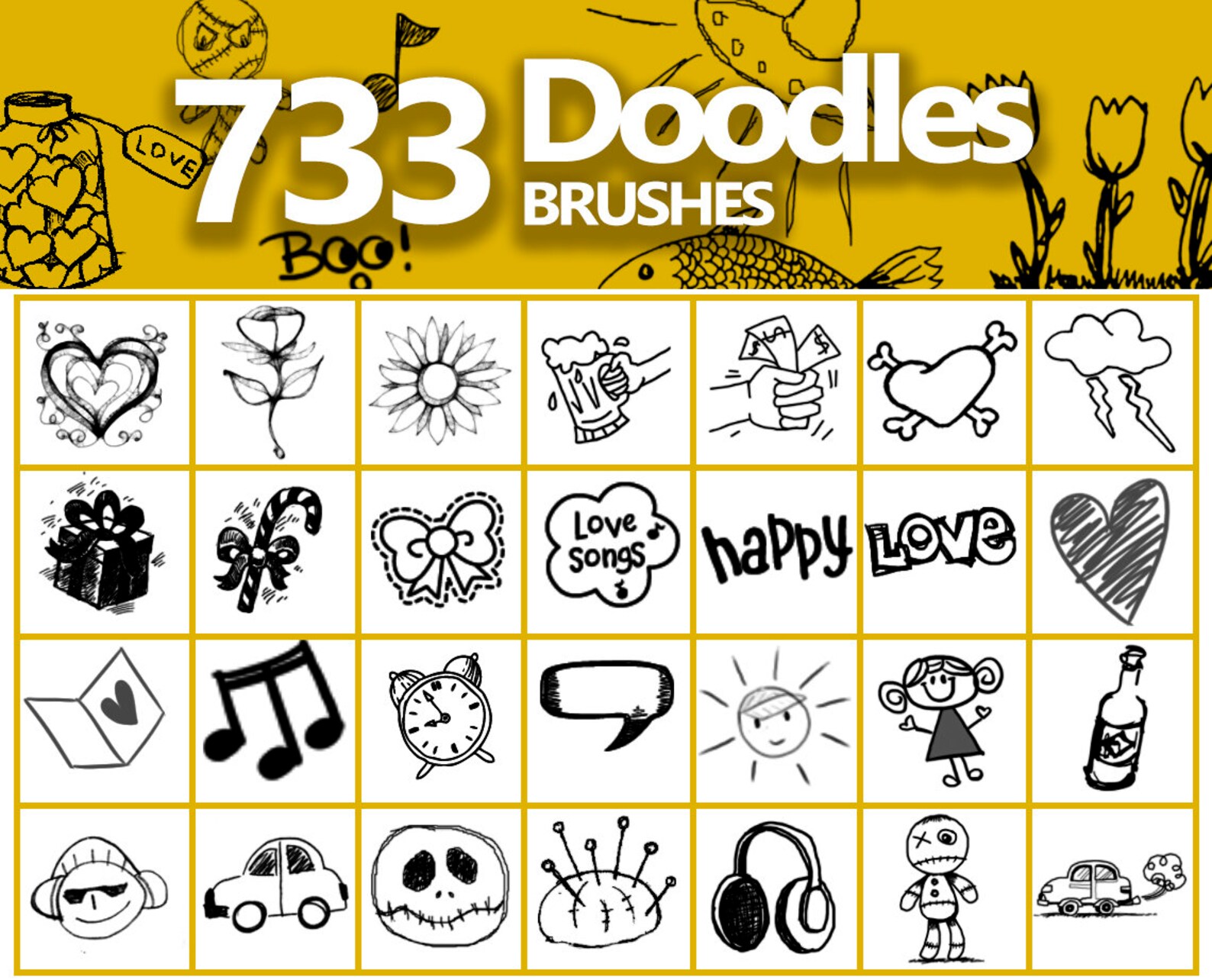 Doodles Brushes Photoshop, Flower Doodles ABR, Talk Bubble Brushes ...