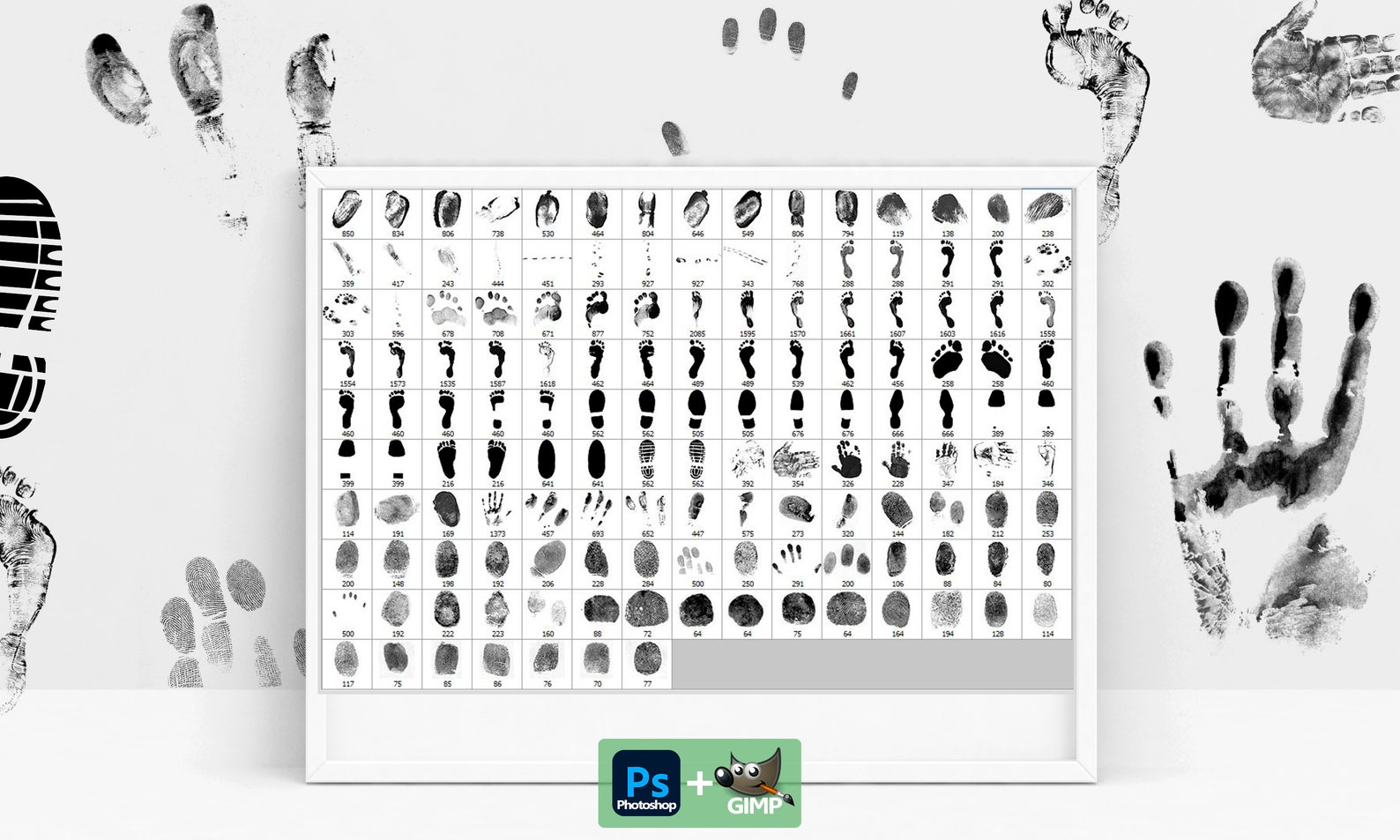 Footprints Brushes, Fingerprints ABR, Hand Traces Overlays, Foot ...