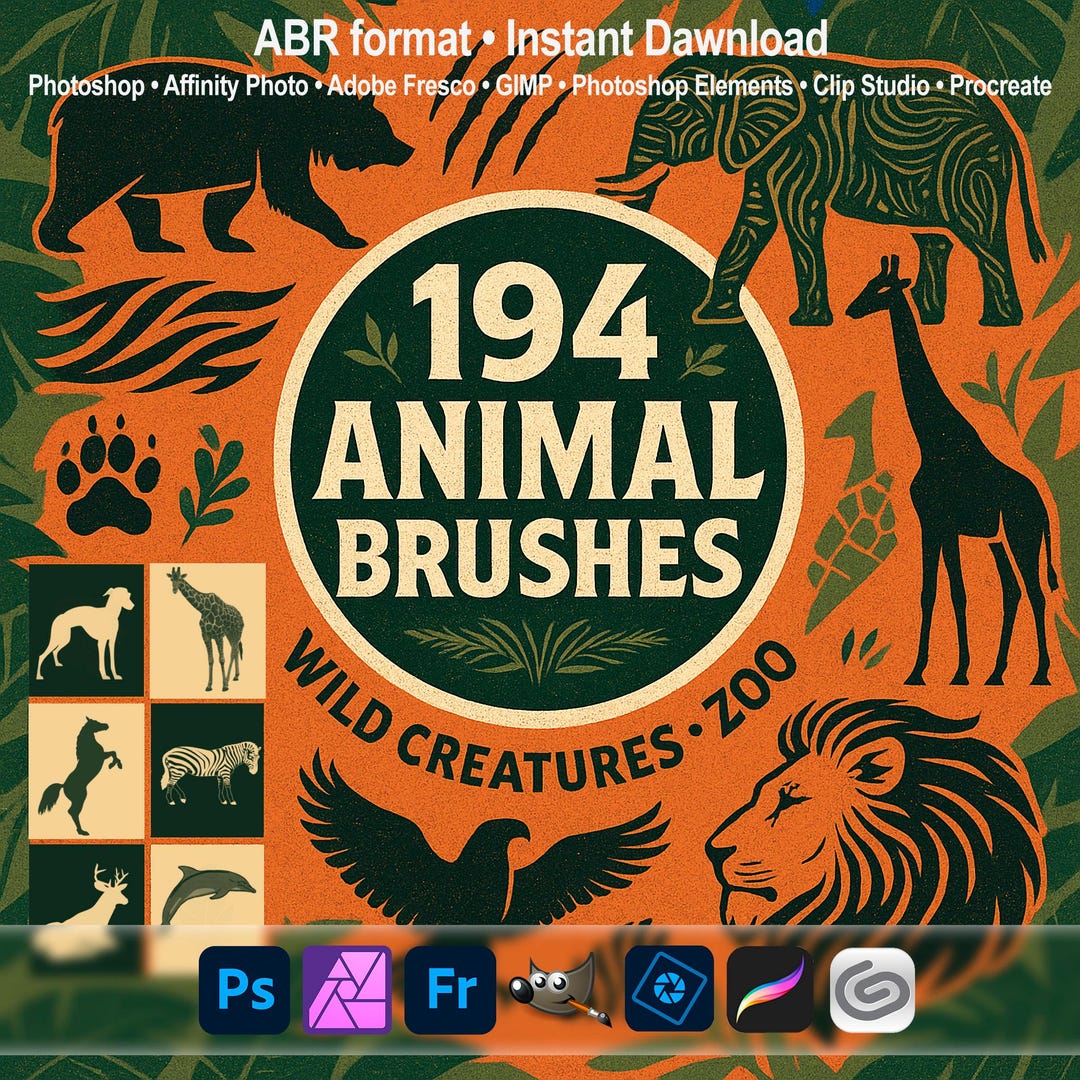 Animal Brushes – Wild Creatures, Zoo and Rabbits ABR for Photoshop ...