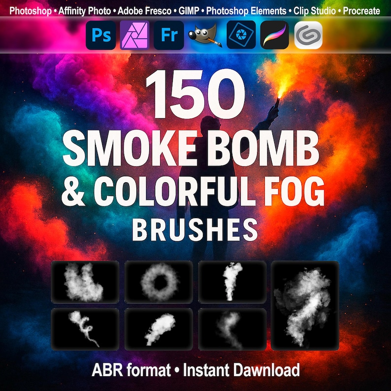 Smoke Bomb & Colorful Fog Brushes – ABR for Photoshop, Procreate, GIMP ...